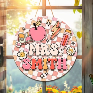 Personalized 3D Teacher Door Hanger, Teacher Disco Ball Door Sign ...