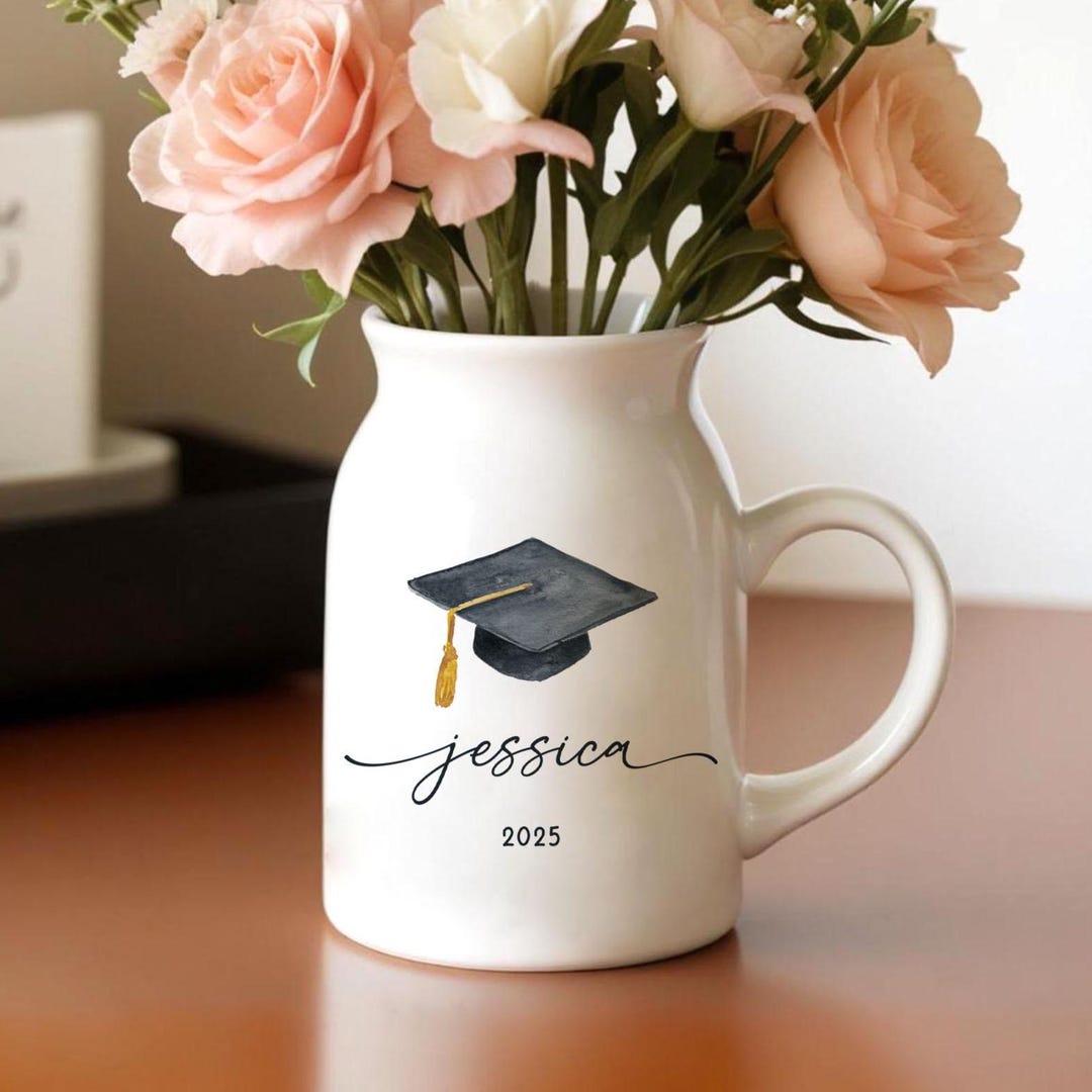Personalised Graduation Floral Ceramic Vase, Custom Graduation Flower ...