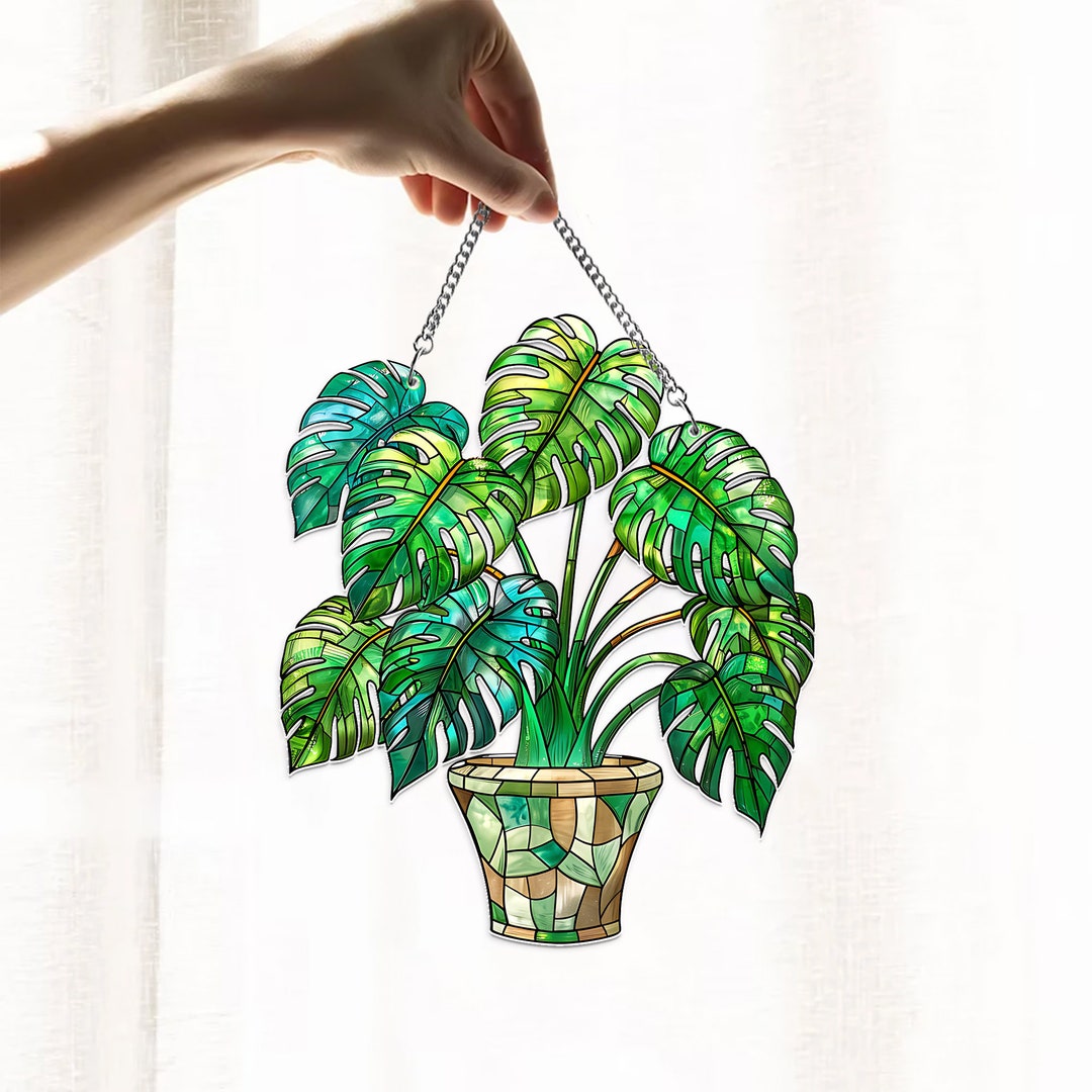 Monstera Leaves Acrylic Window Hanging, Monstera Leaves Window Decor ...