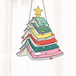 Christmas Book Tree Suncatcher Ornament, Christmas Tree Bookish Acrylic ...