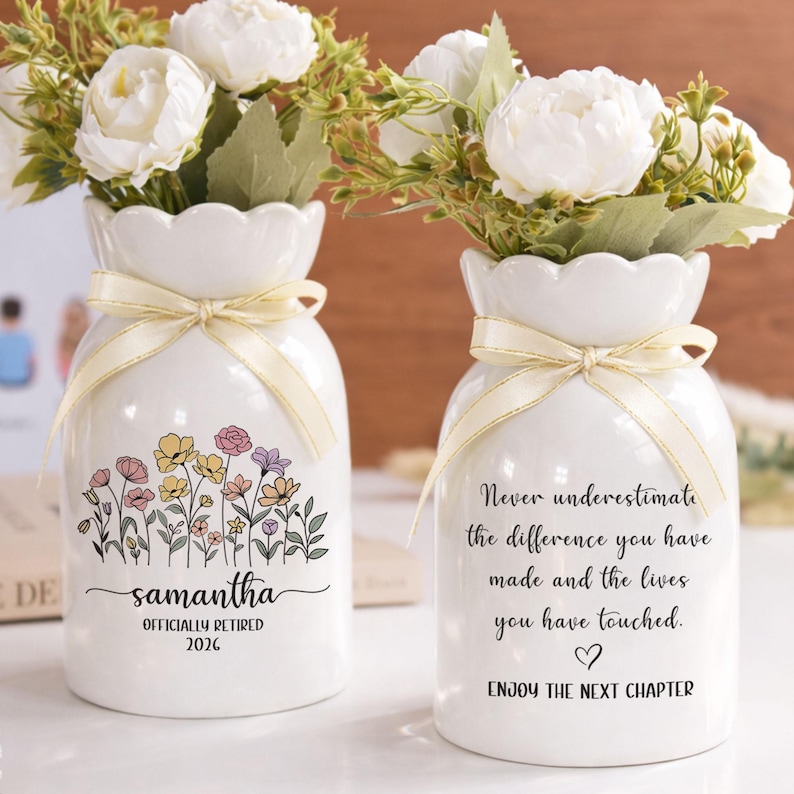 Personalized Retirement Ceramic Flower Vase, Custom Happy Retirement ...