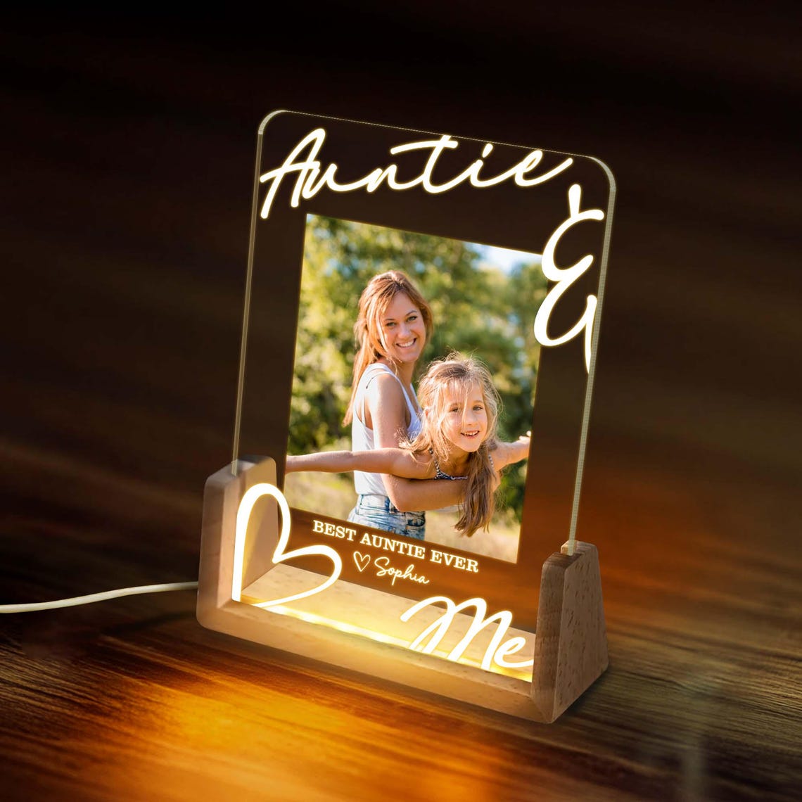 Personalized Auntie and Me LED Night Light, Custom Photo Aunt Daughter ...