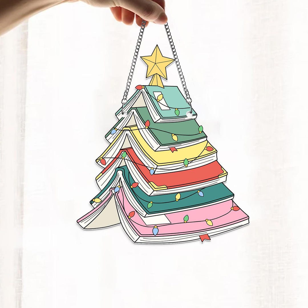 Christmas Book Tree Suncatcher Ornament, Christmas Tree Bookish Acrylic ...