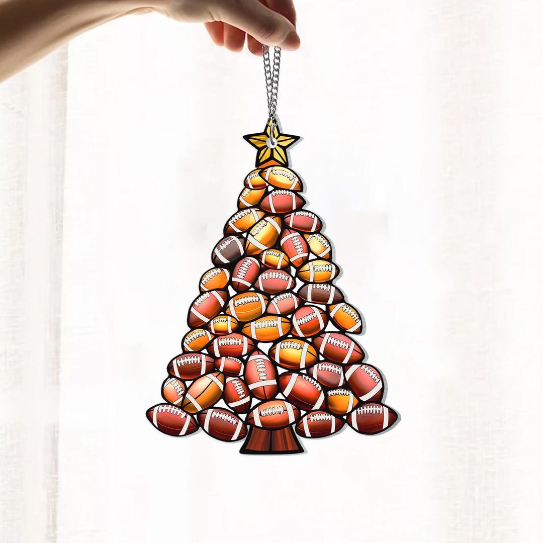Football Christmas Tree Suncatcher Ornament, Christmas Tree Football ...