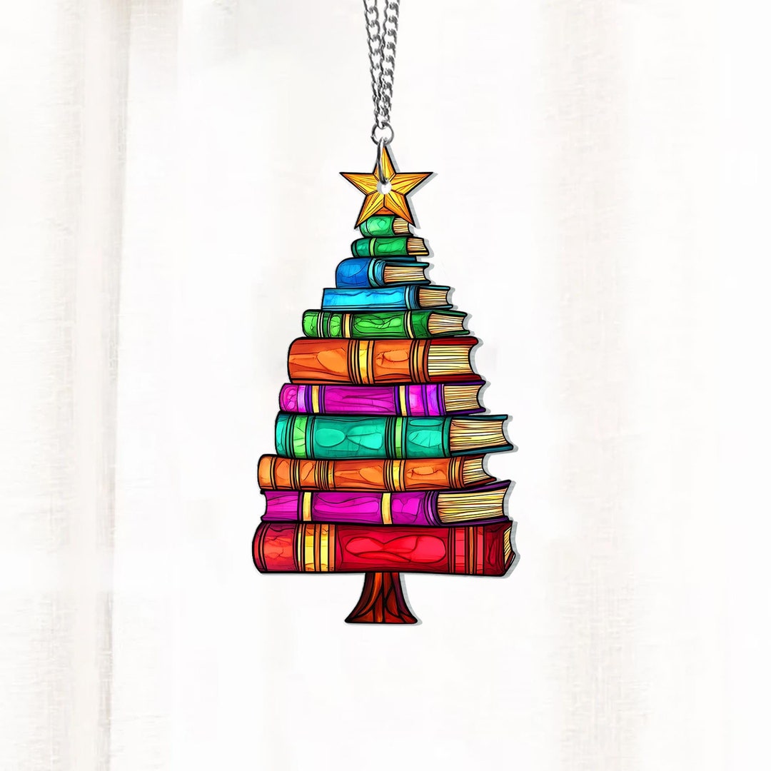 Christmas Book Tree Suncatcher Ornament, Book Gift, Book Lover Gift ...