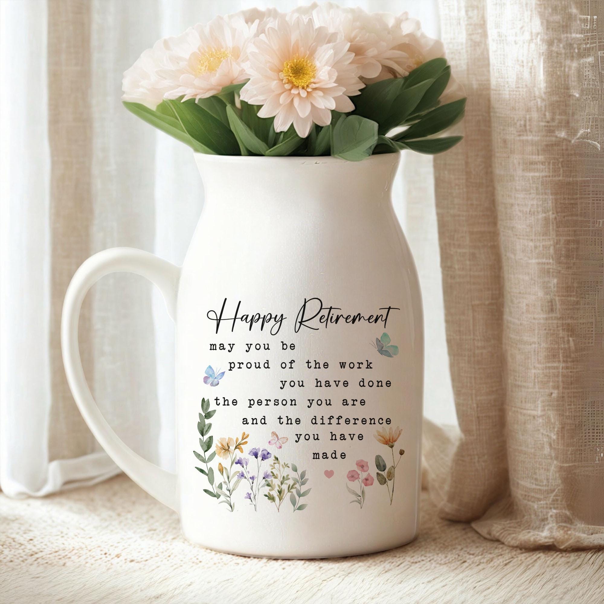 Retirement Ceramic Flower Vase, Happy Retirement Flower Vase ...