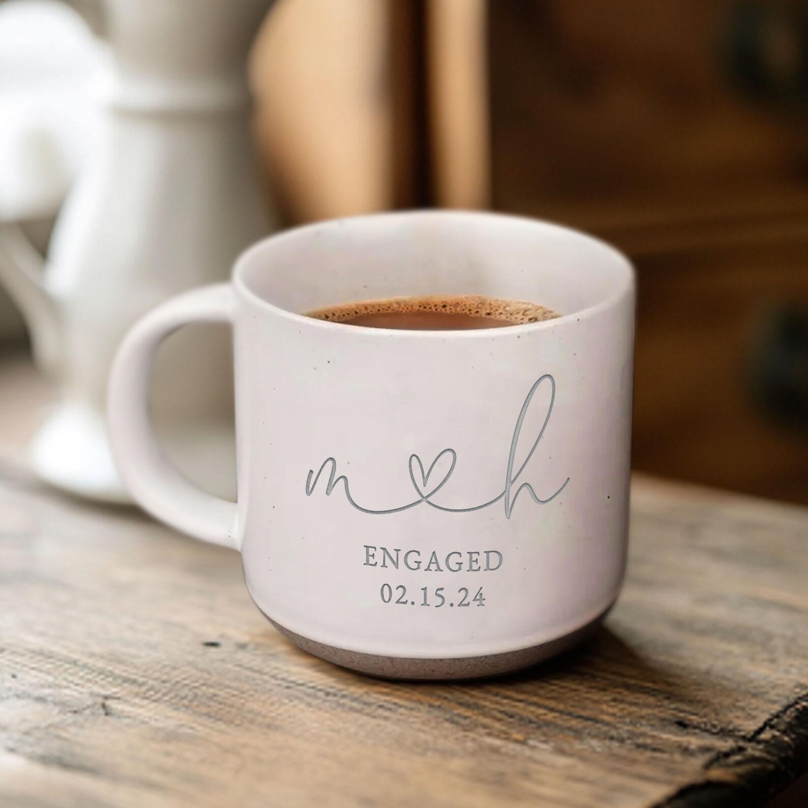 Personalised Engraved Engagement Pottery Mug, Custom Wedding Mugs ...