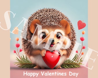 Printable Valentines Day Card Watercolor Hedgehog Flowers Happy ...