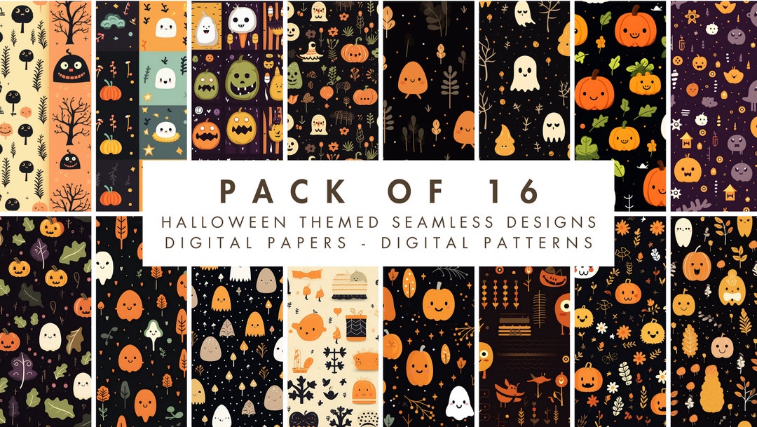 Seamless Halloween Themed Digital Paper | 16 Unique Halloween Patterns ...
