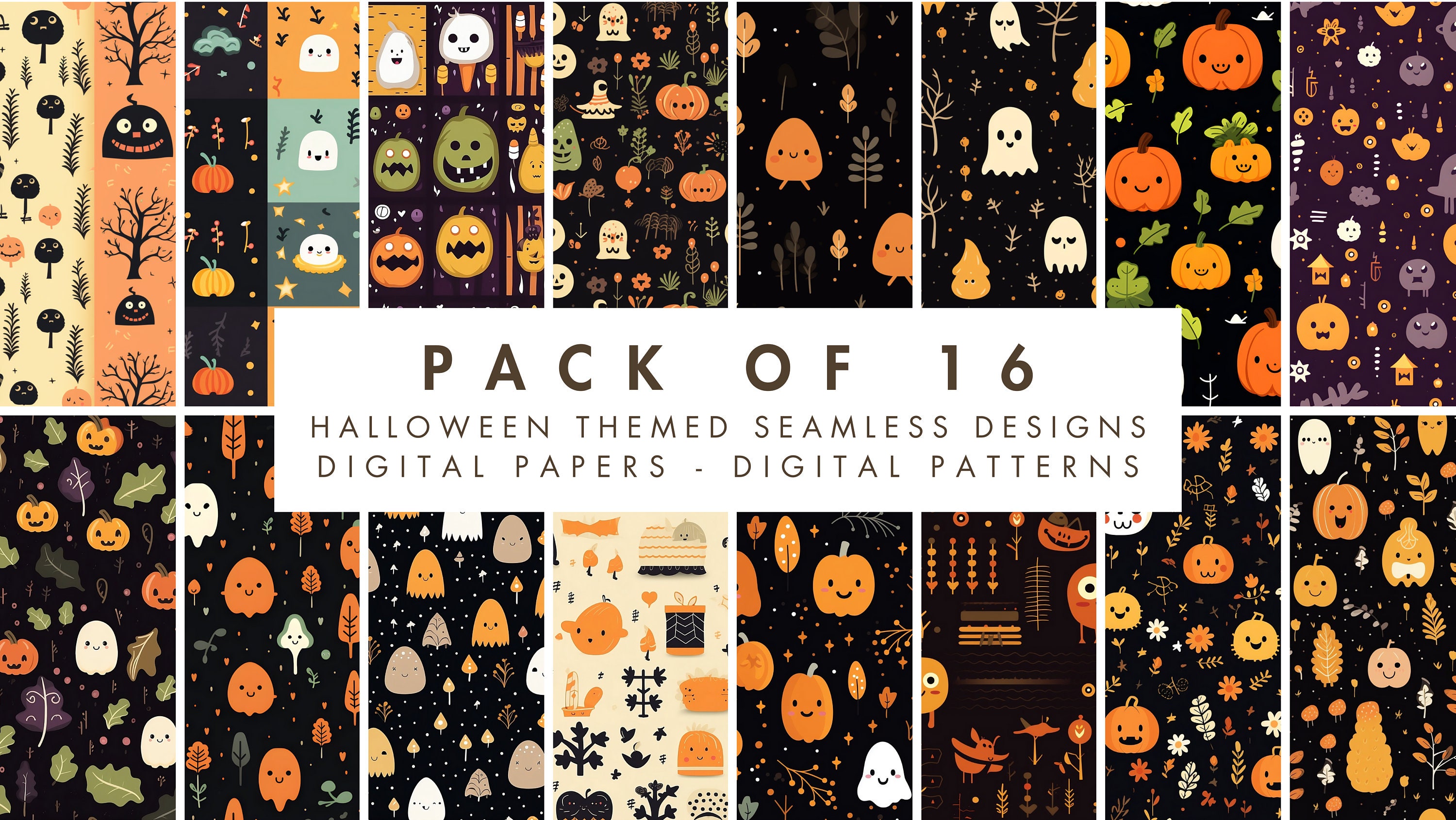 Seamless Halloween Themed Digital Paper 16 Unique Halloween Patterns ...