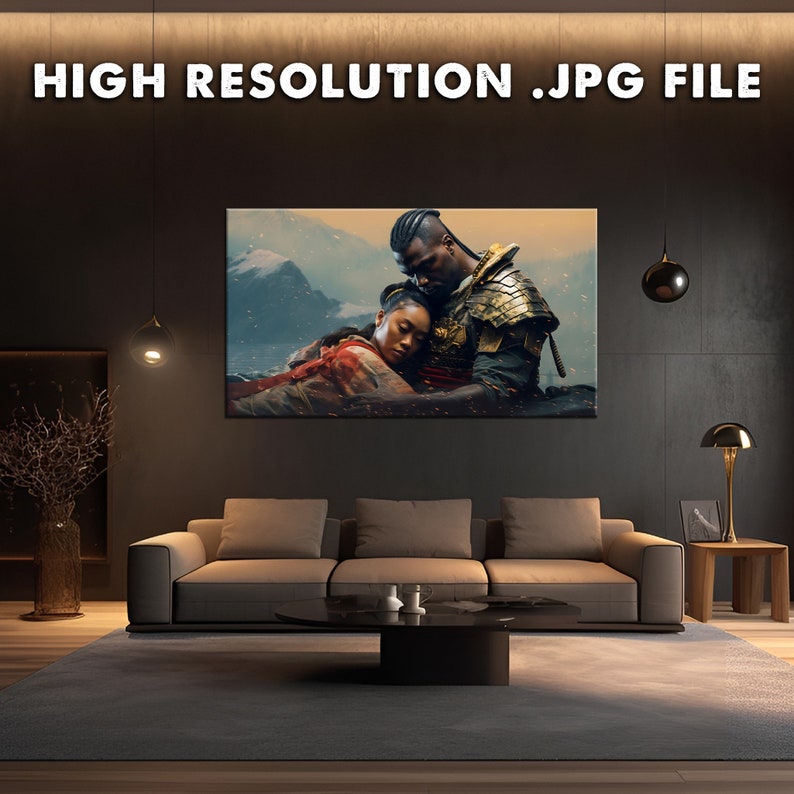 Samurai Sad Love, Afro-centric Digital Art, Abstract Wall Art, Living ...