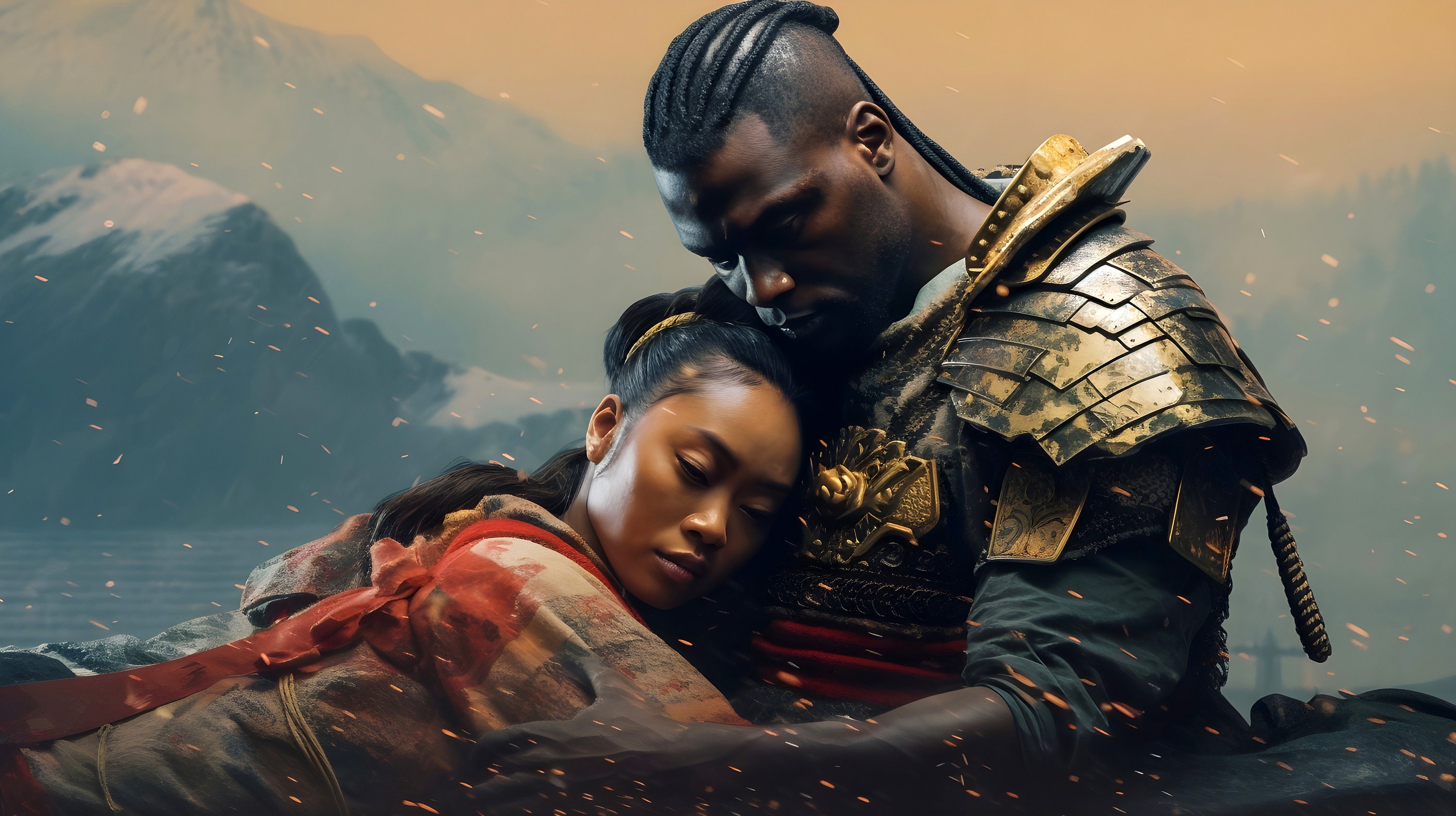 Samurai Sad Love, Afro-centric Digital Art, Abstract Wall Art, Living ...