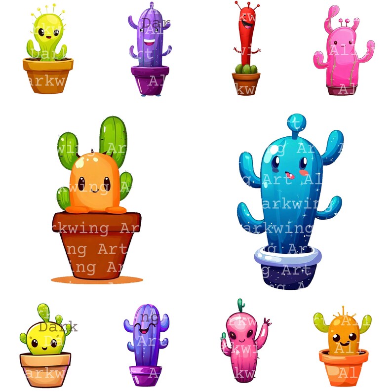 Cute Space Cacti Clip Art With Transparent Background - Set of 20 ...