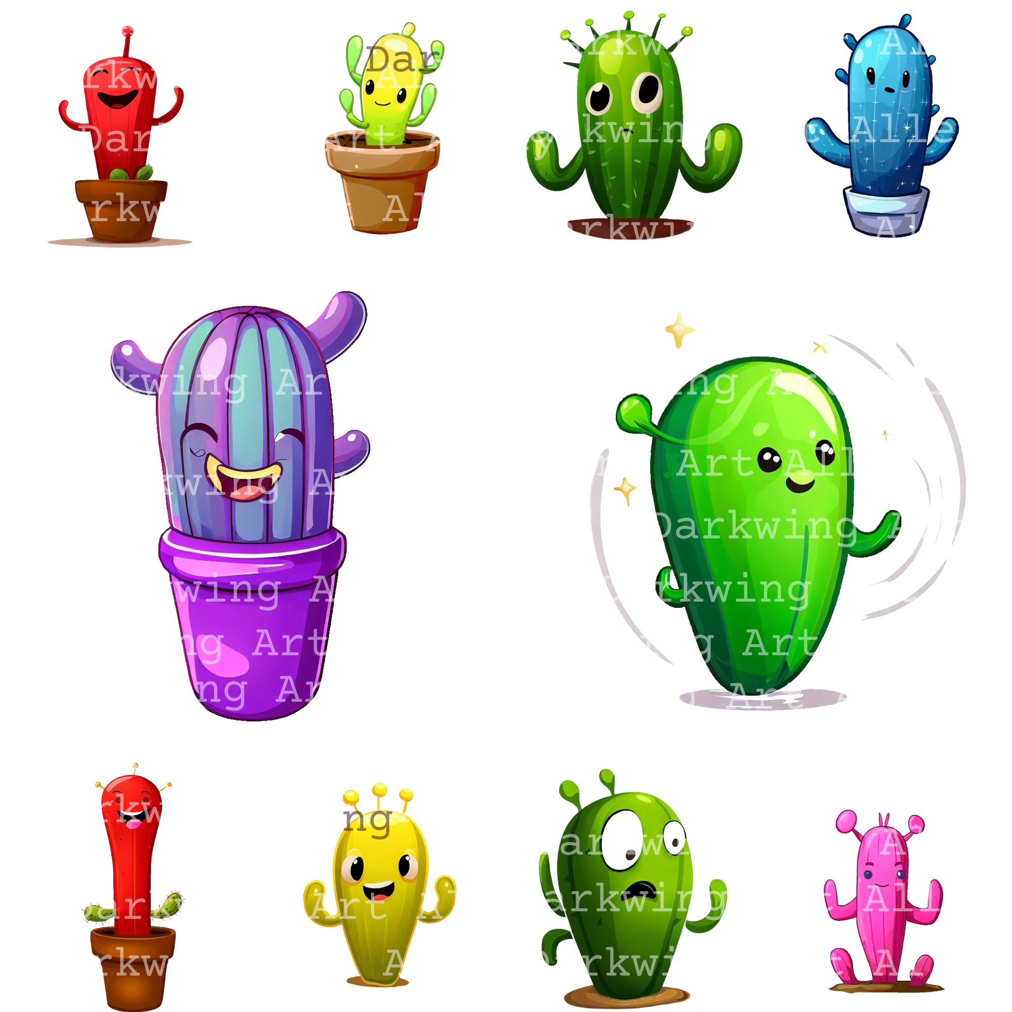 Cute Space Cacti Clip Art With Transparent Background - Set of 20 ...