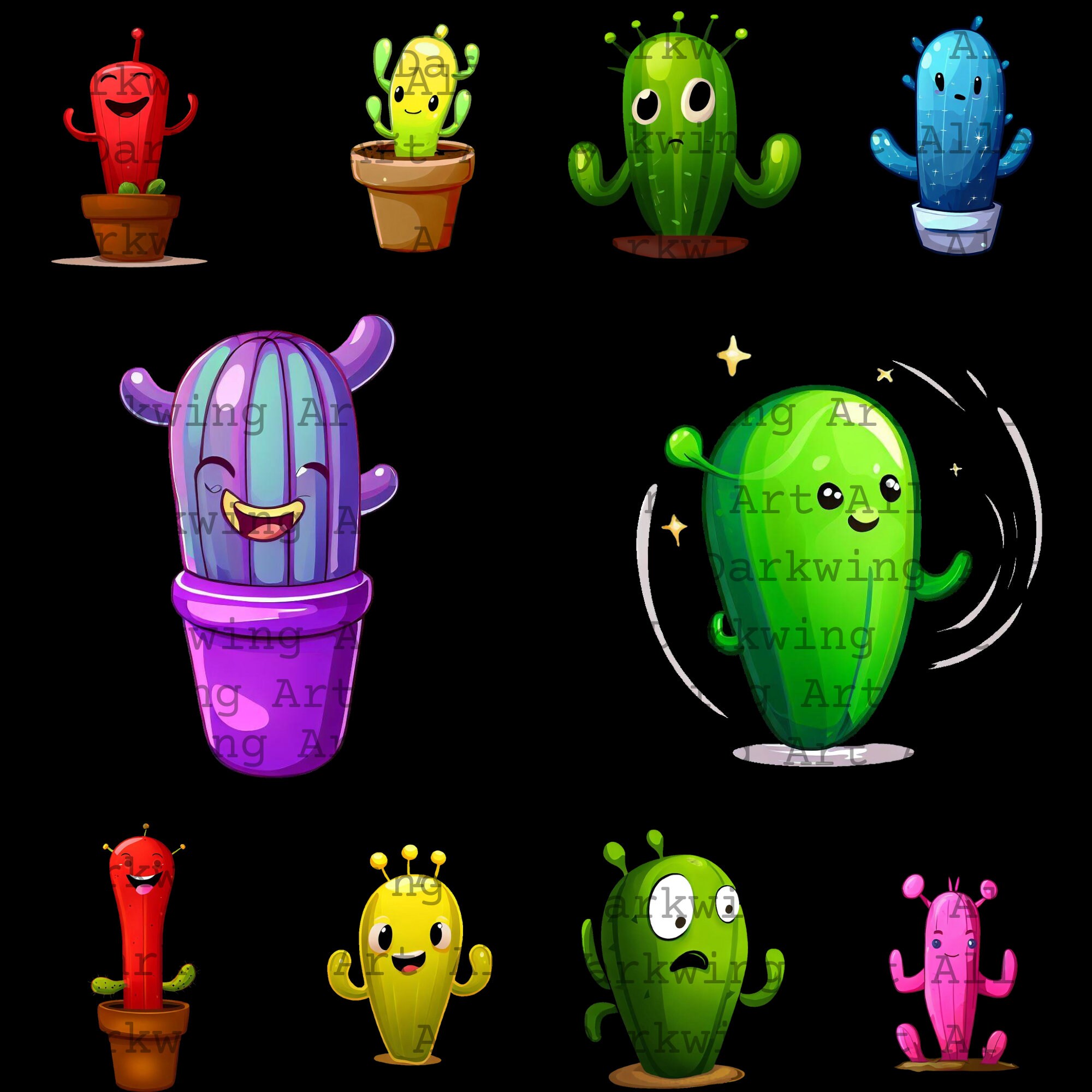 Cute Space Cacti Clip Art With Transparent Background - Set of 20 ...