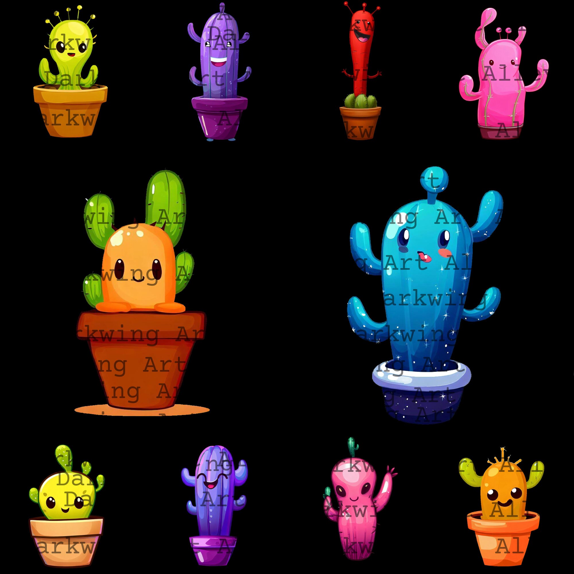 Cute Space Cacti Clip Art With Transparent Background - Set of 20 ...