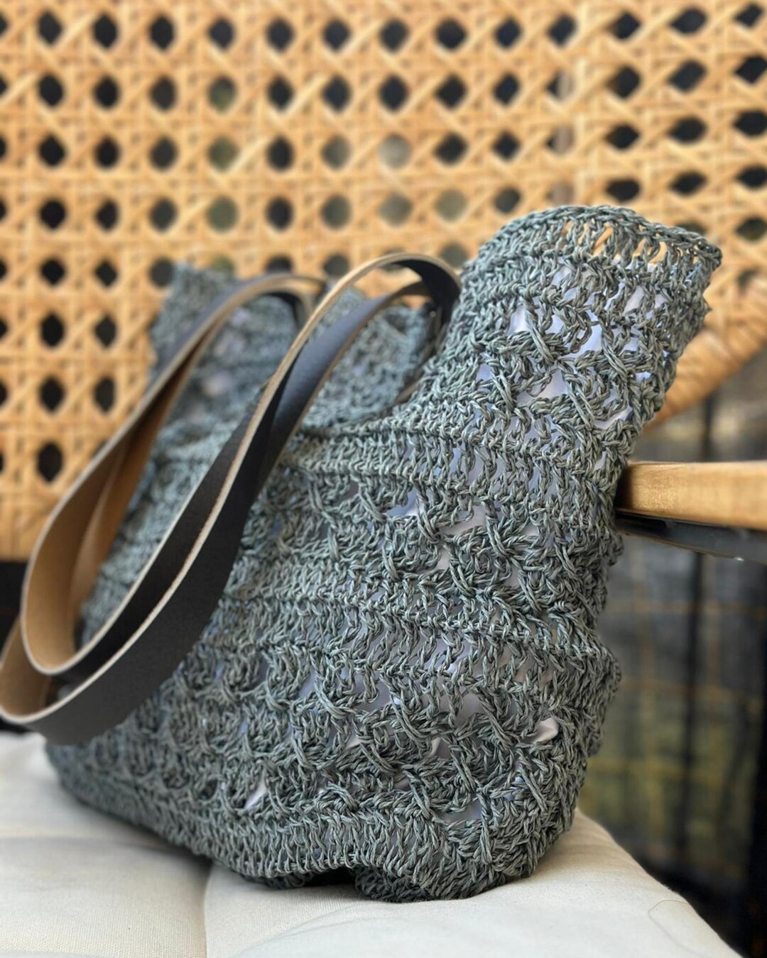 Gray Paper Rope Bag Hand-knitted Granny Square Bag - Etsy