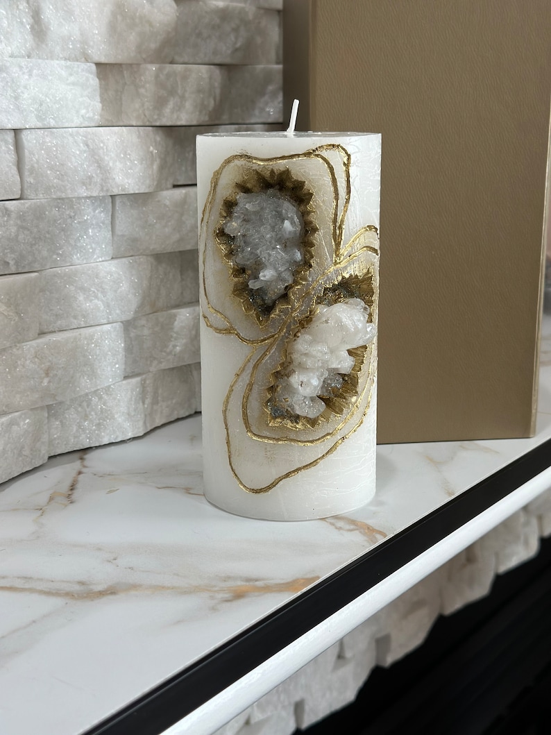 Small Luxury Geode Crystal Pillar Candle - Etsy