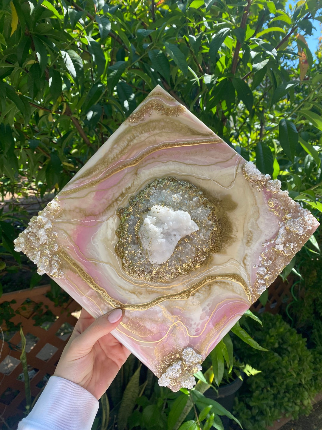 Resin Geode Artwork, Authentic Crystal Detail, 10x10 Wooden Canvas - Etsy