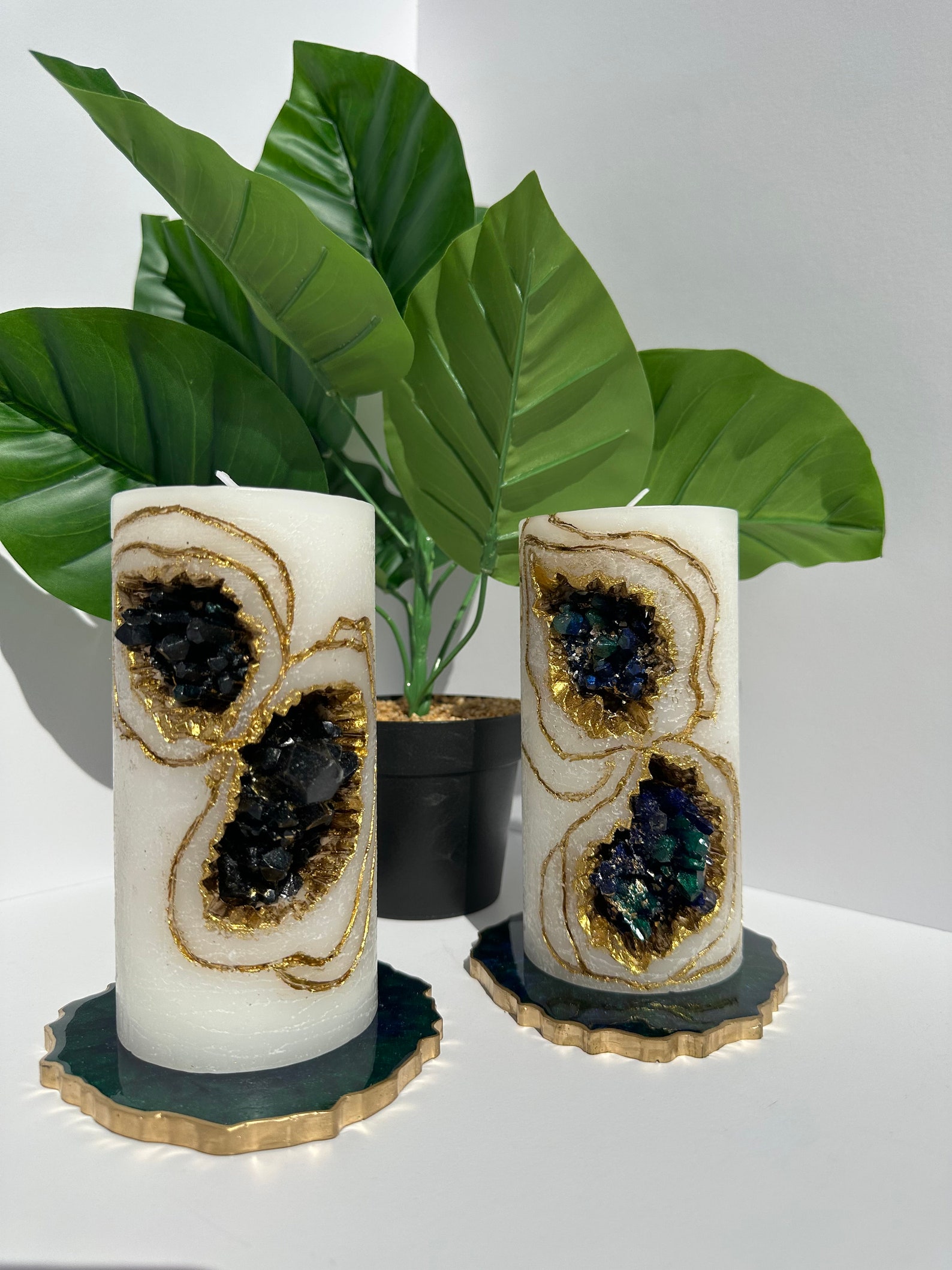 Small Luxury Geode Crystal Pillar Candle - Etsy