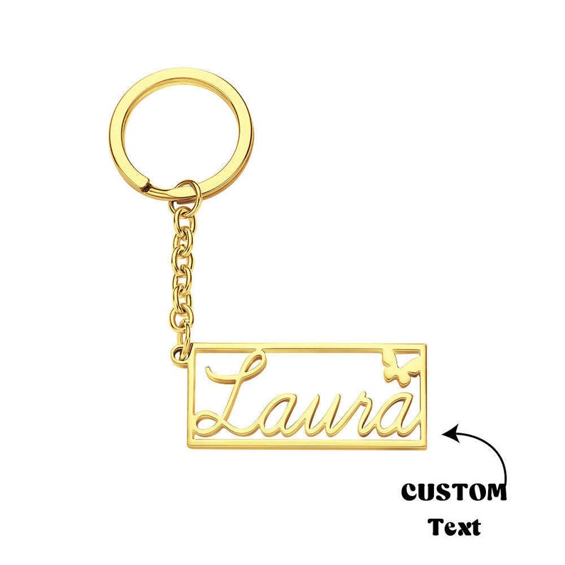 Personalized Name Rectangle Border Keychain Custom Text Stainless Steel ...