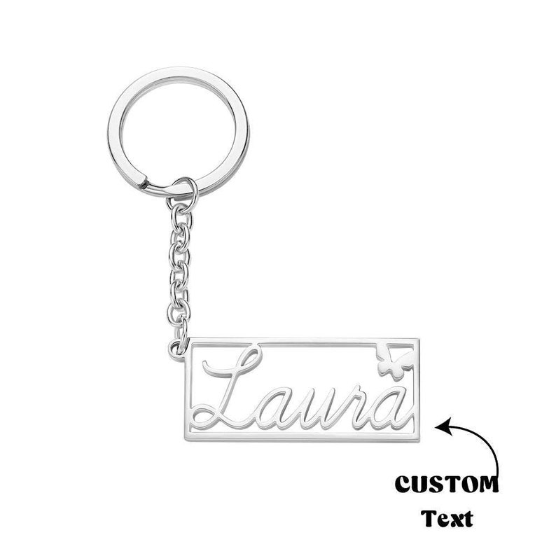 Personalized Name Rectangle Border Keychain Custom Text Stainless Steel ...
