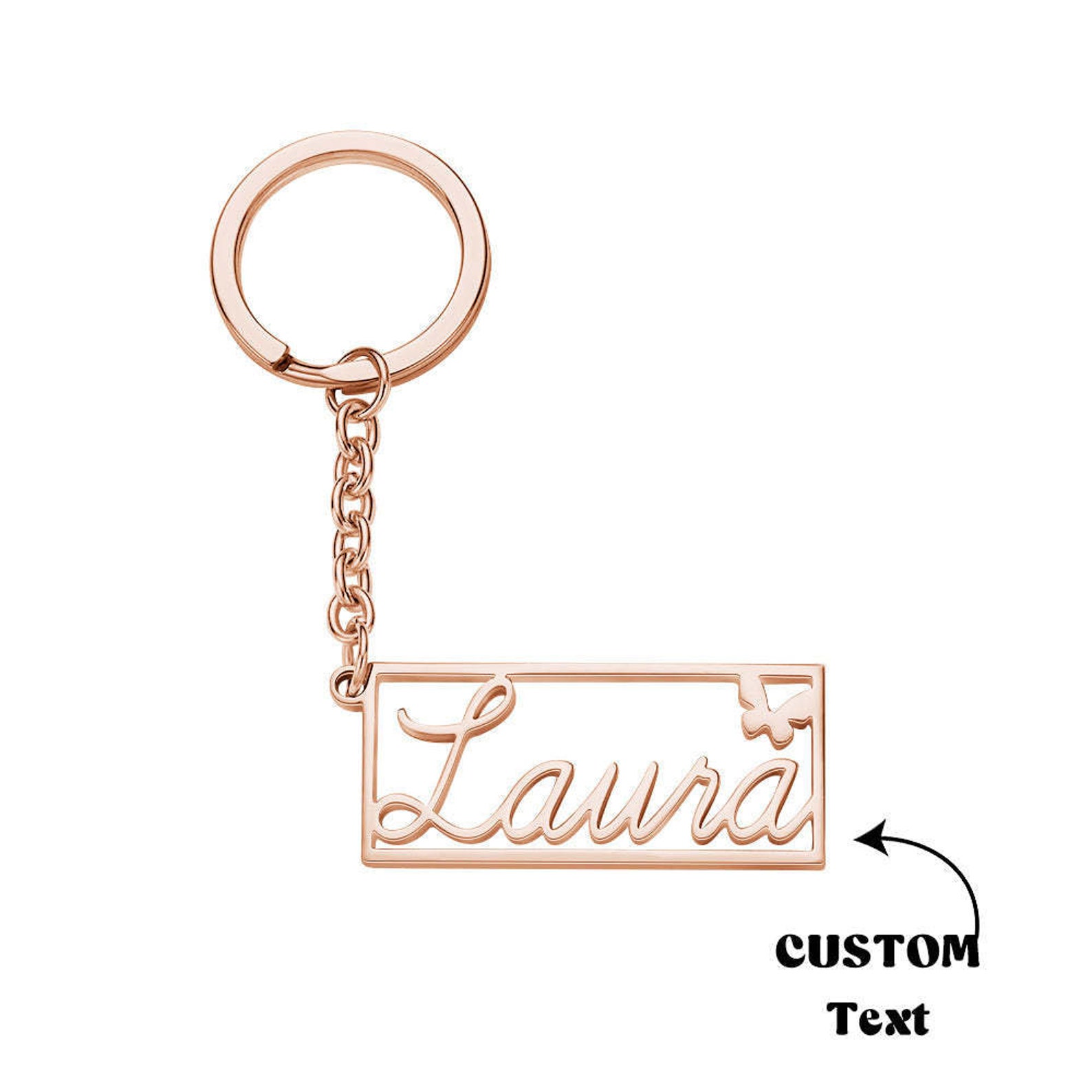 Personalized Name Rectangle Border Keychain Custom Text Stainless Steel ...