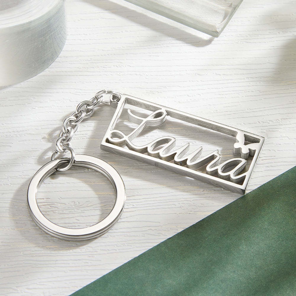 Personalized Name Rectangle Border Keychain Custom Text Stainless Steel ...