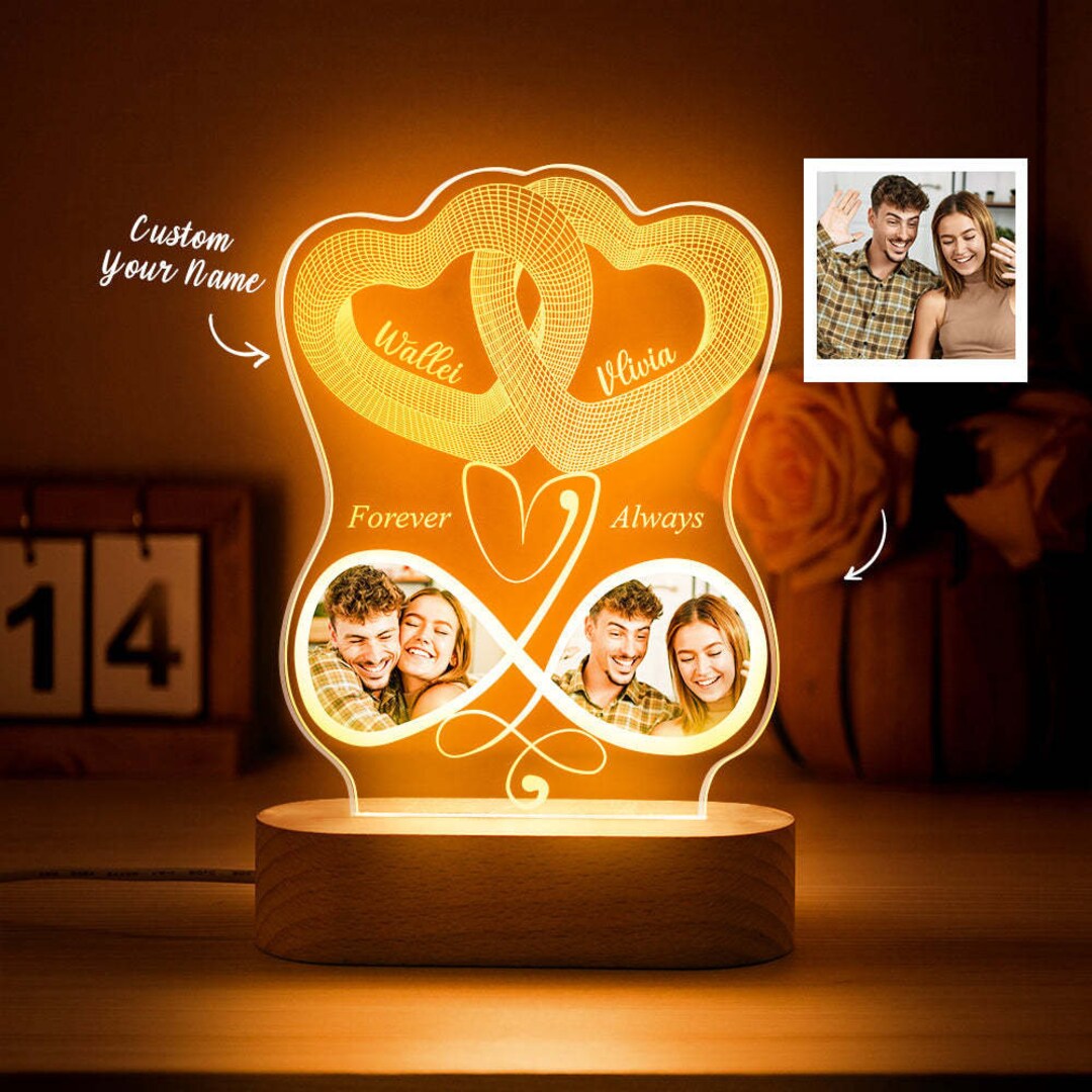 Infinity Symbol Love Custom Photo Acrylic Led Lamp, Personalised Plaque ...