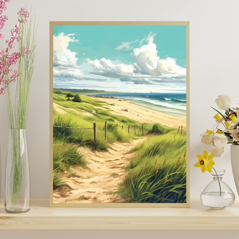 Neutral Coastal Beach Art, Sand Beaches, Digital, Painting, Blue, Beach ...