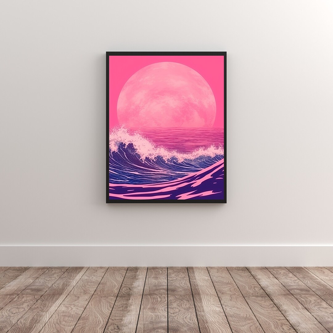 Pink Sunset Print, Ocean Poster, Surfers Art, Pink Sky, Art Print, Pink ...