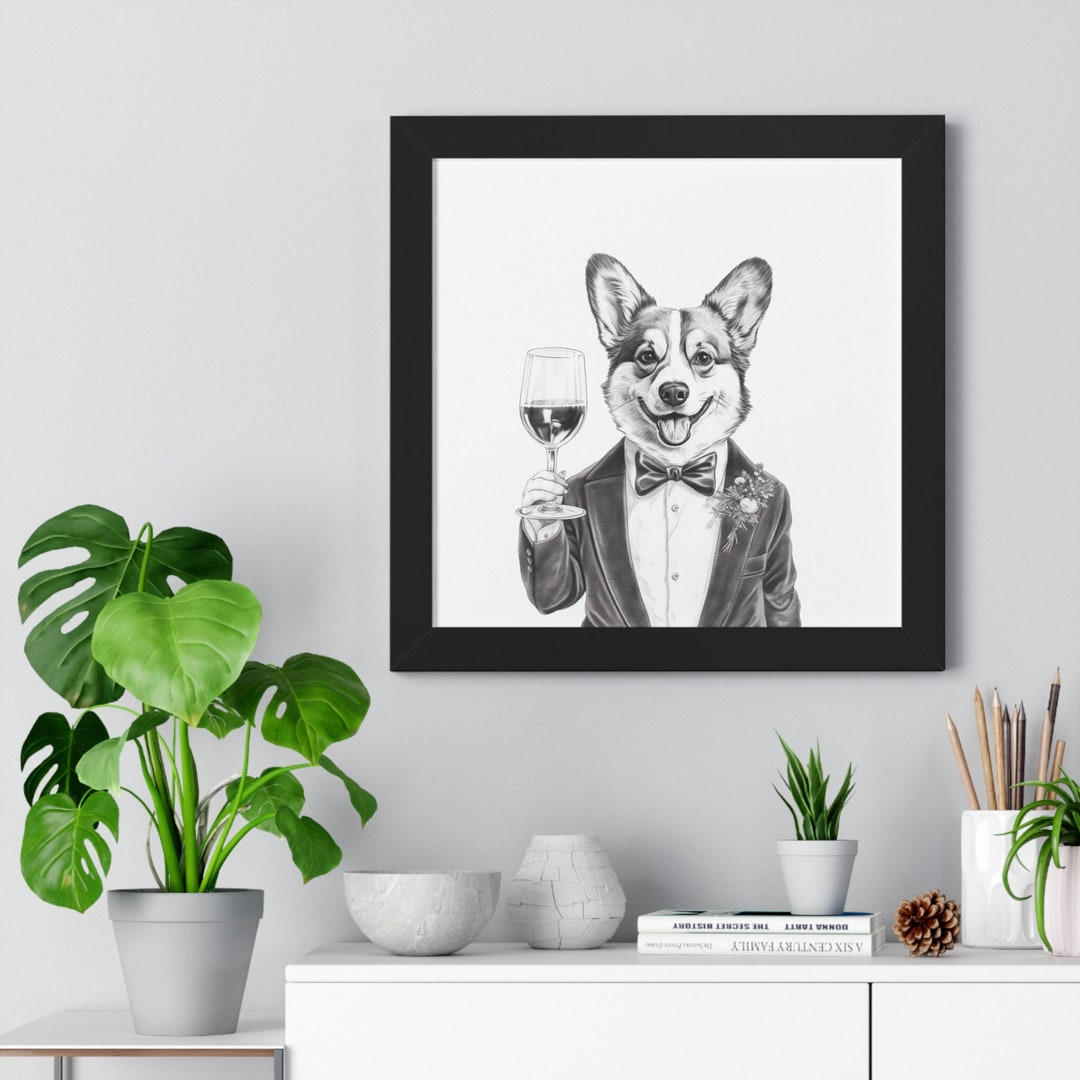 Cute Corgi Bar Art | Corgi in Tuxedo | Dog Canvas | Home Wall Art Gift ...