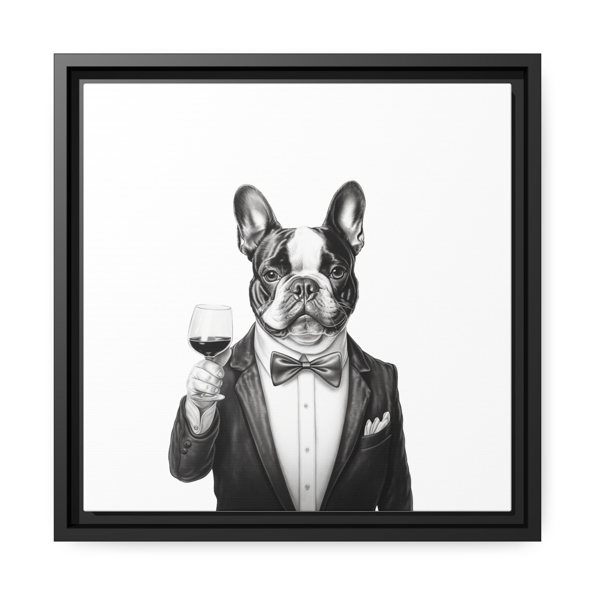 Funny Frenchie Tuxedo Art | Frenchie With Wine Art | Framed Canvas ...