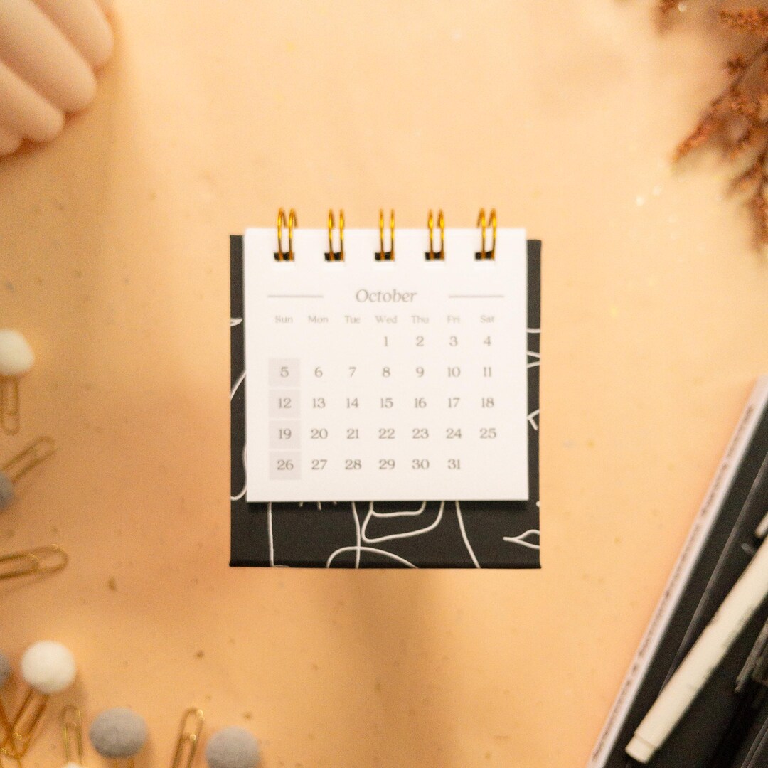 Monochrome Art Petit Desk Calendar - Personalizable / Customizable - 12 ...