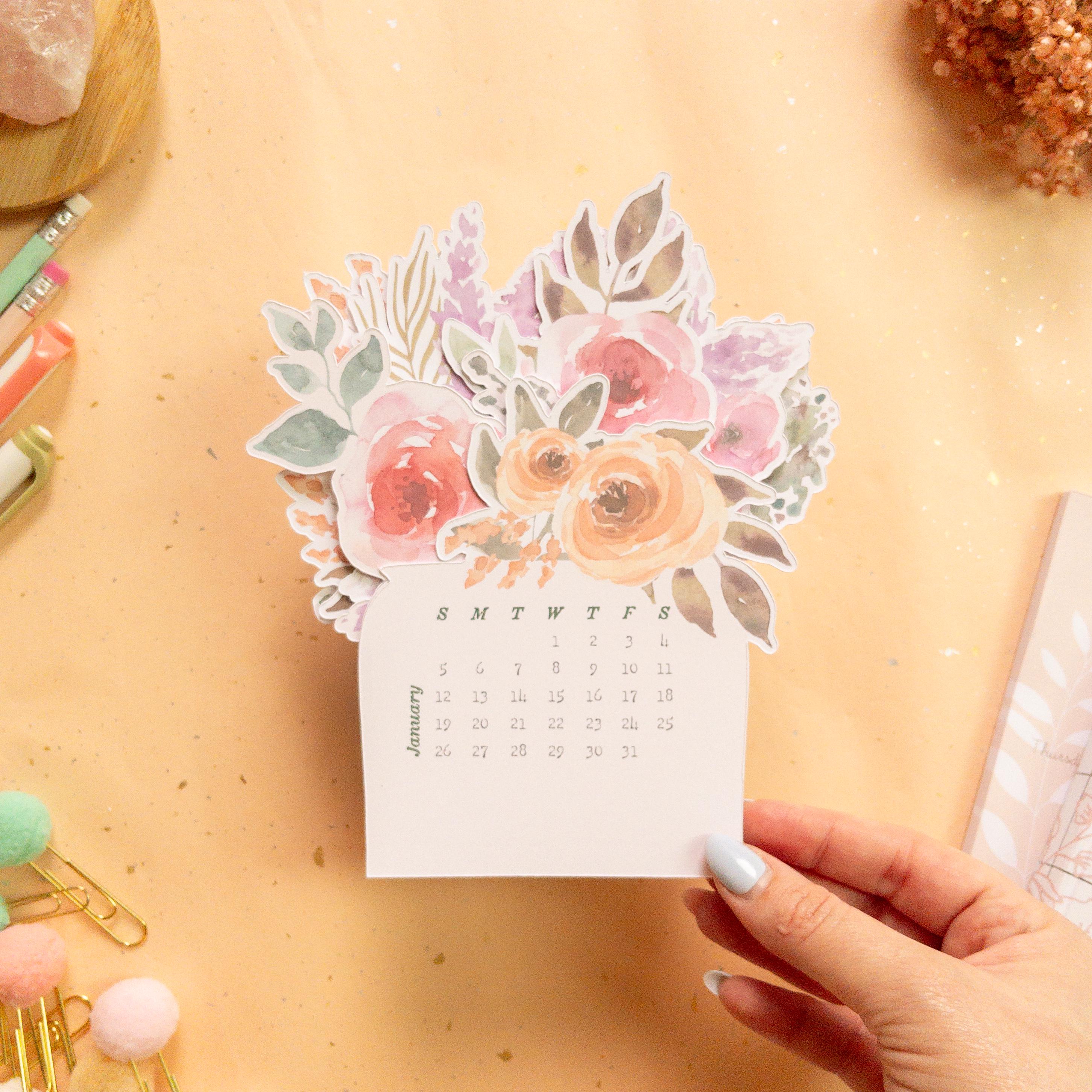 Floral Bouquet Desk Calendar: Start Any Month, 12 Months (no Stand) - Etsy