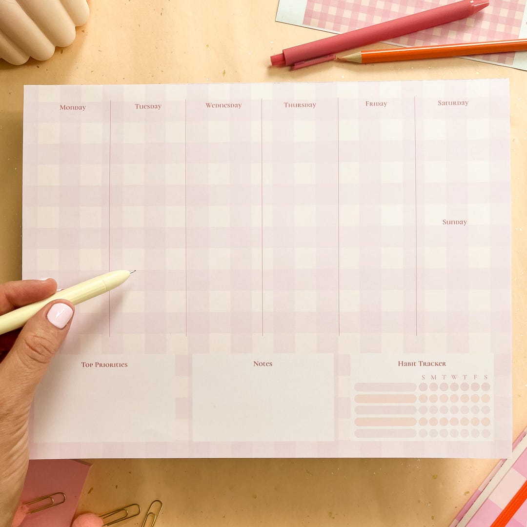 Berry Gingham Weekly Planner Notepad - Letter Size (8.5 X 11") - Etsy