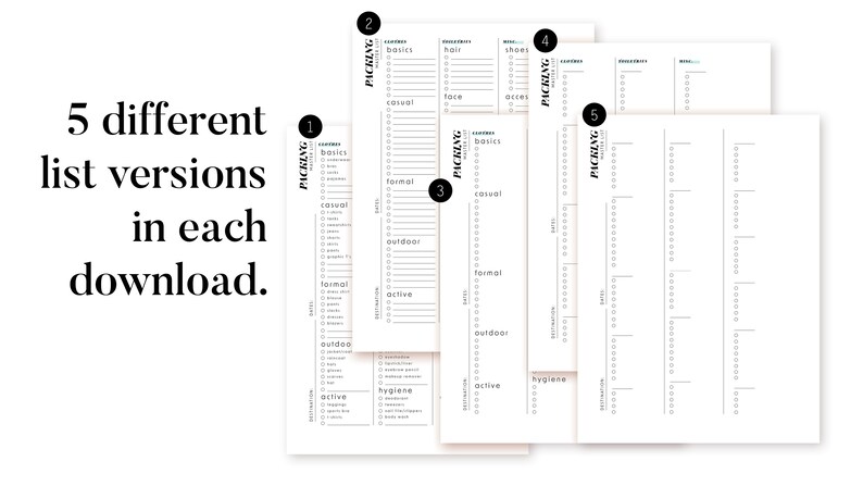Master Packing List Printable Download, 5 Different Versions for a ...