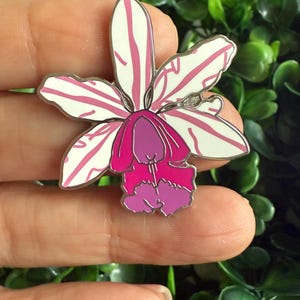 Orchid Brooch Pin- Cattleya Loddigesii- Inspired Orchid Flower Enamel ...