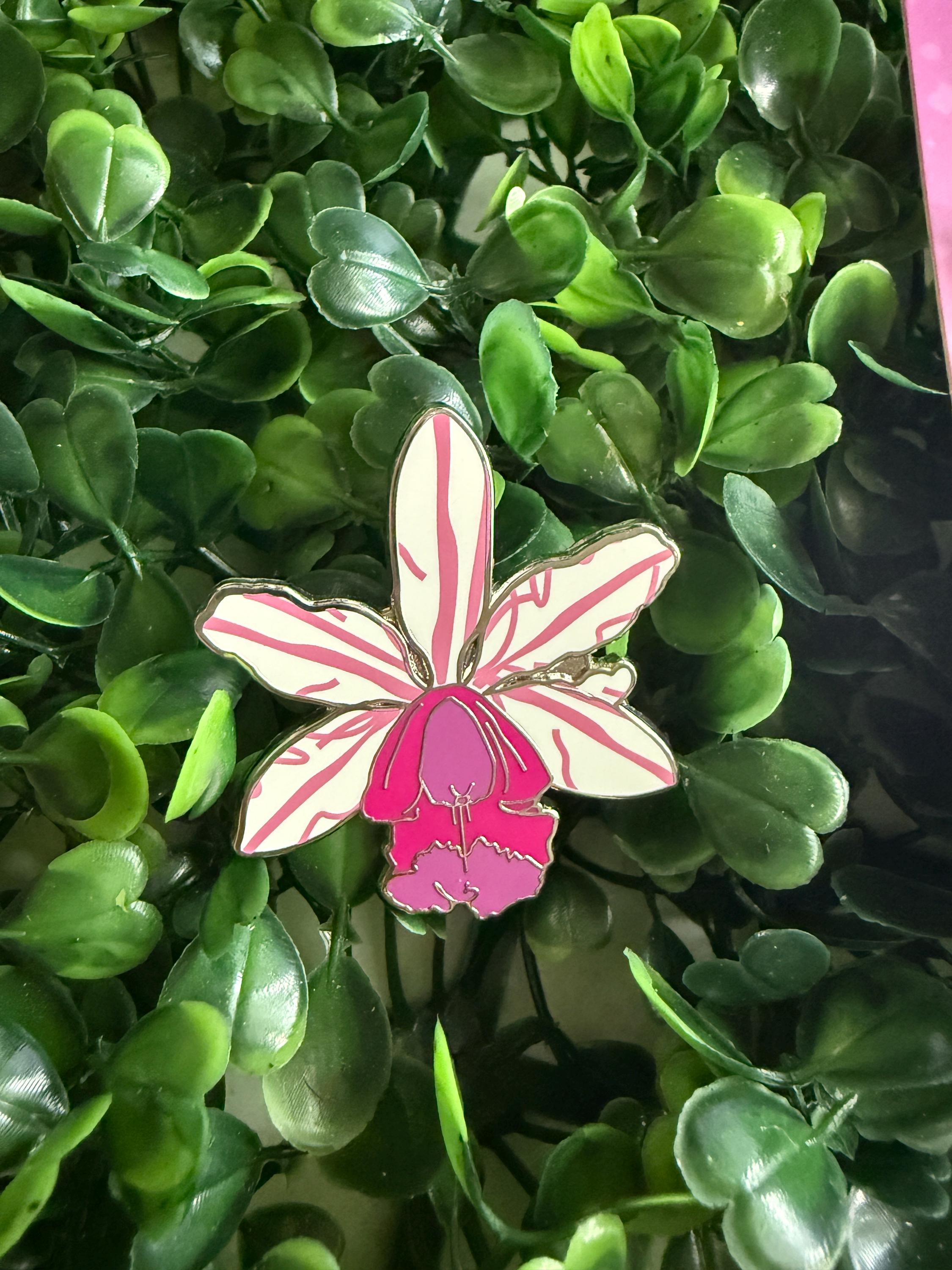 Orchid Brooch Pin- Cattleya Loddigesii- Inspired Orchid Flower Enamel ...