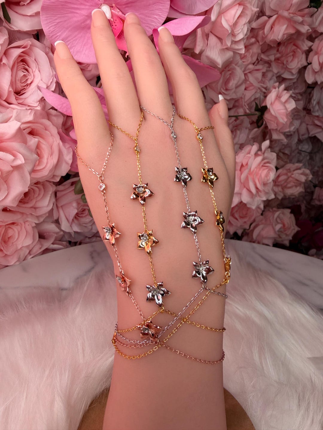 Aloha Aerial Collection • Orchid Hand Ring Chain Bracelet • Slave ...