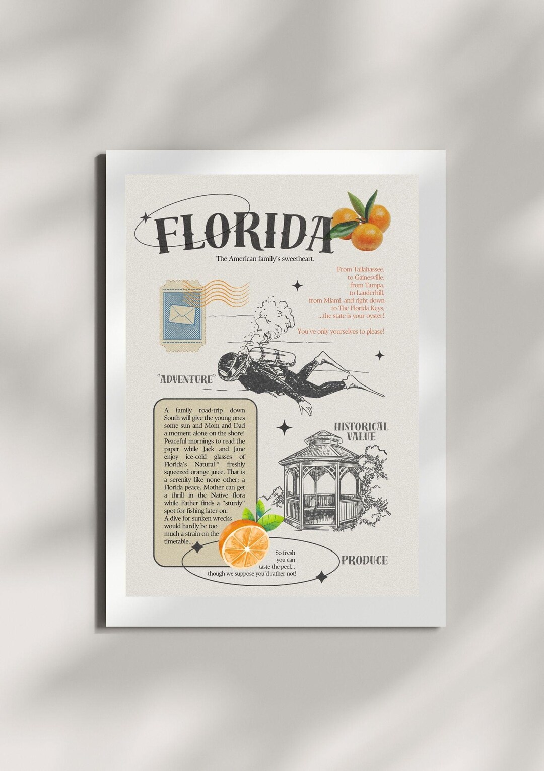 Florida State Vintage Wall Art Printable Poster - Etsy