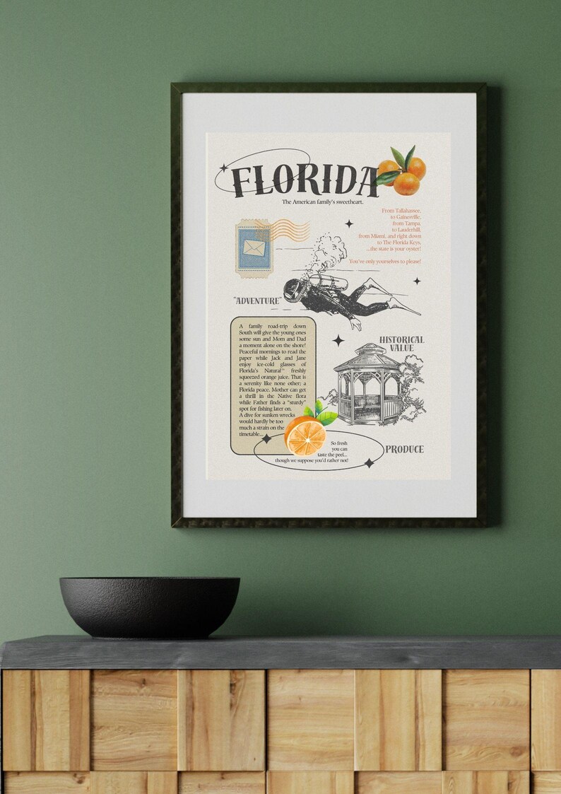 Florida State Vintage Wall Art Printable Poster - Etsy