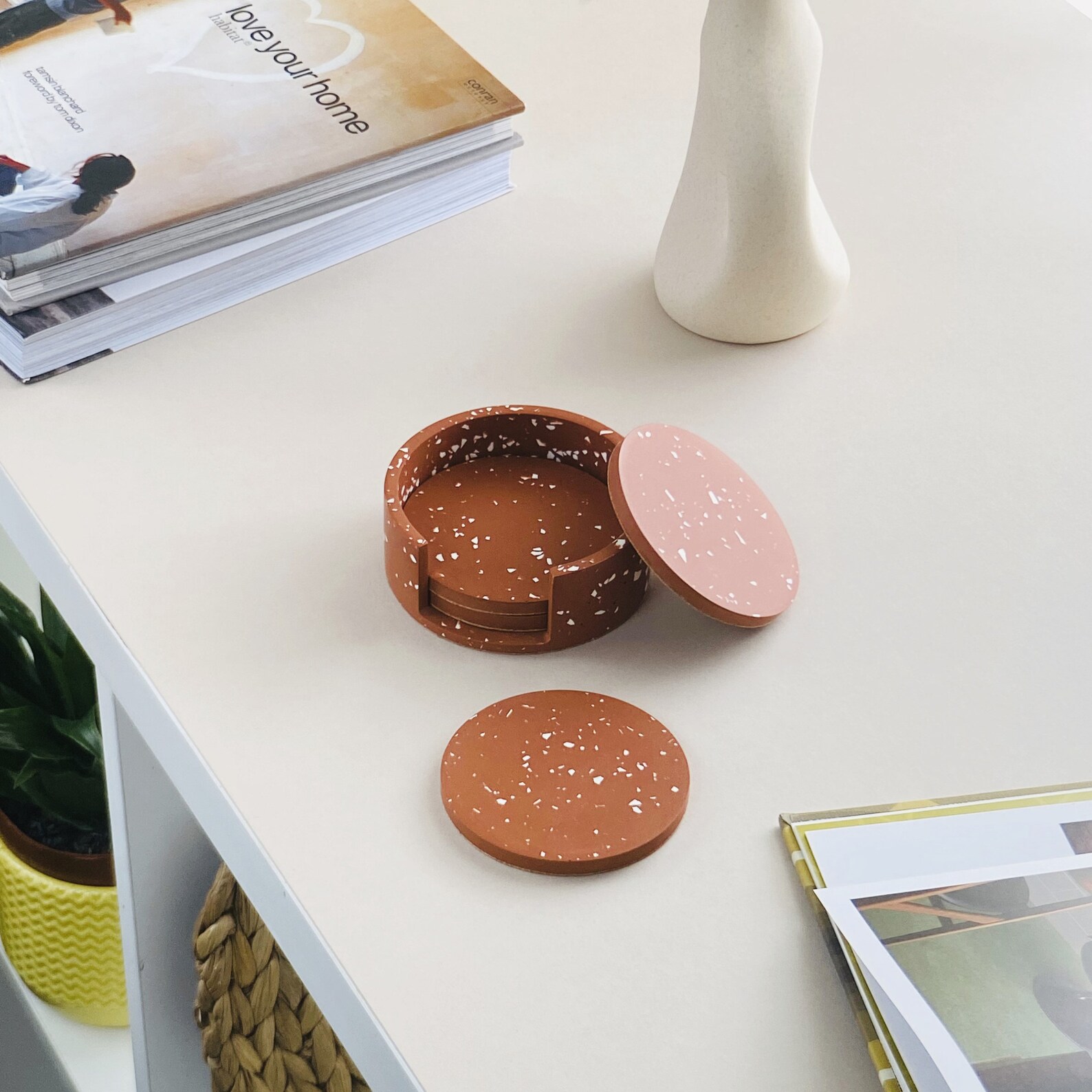 Terracotta Terrazzo Coasters Set for Dining Table, Colored Coasters ...