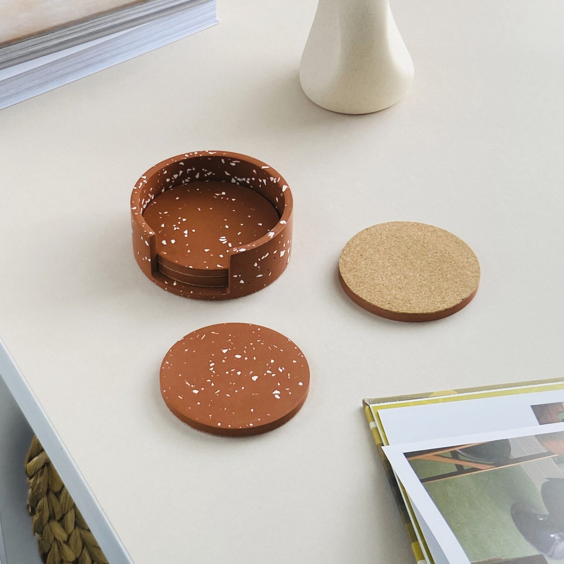 Terracotta Terrazzo Coasters Set for Dining Table, Colored Coasters ...