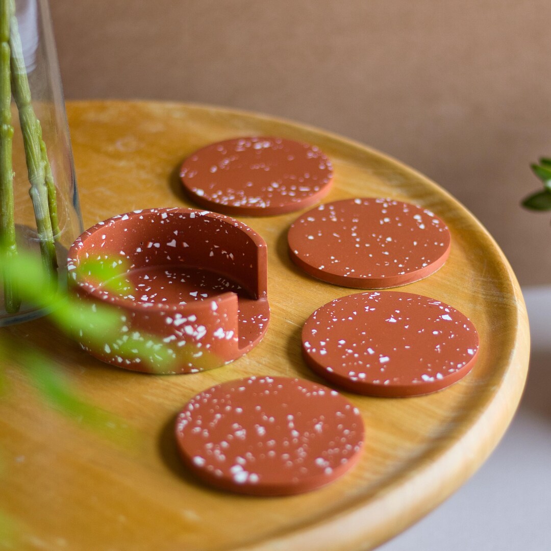 Terracotta Terrazzo Coasters Set for Dining Table, Colored Coasters ...