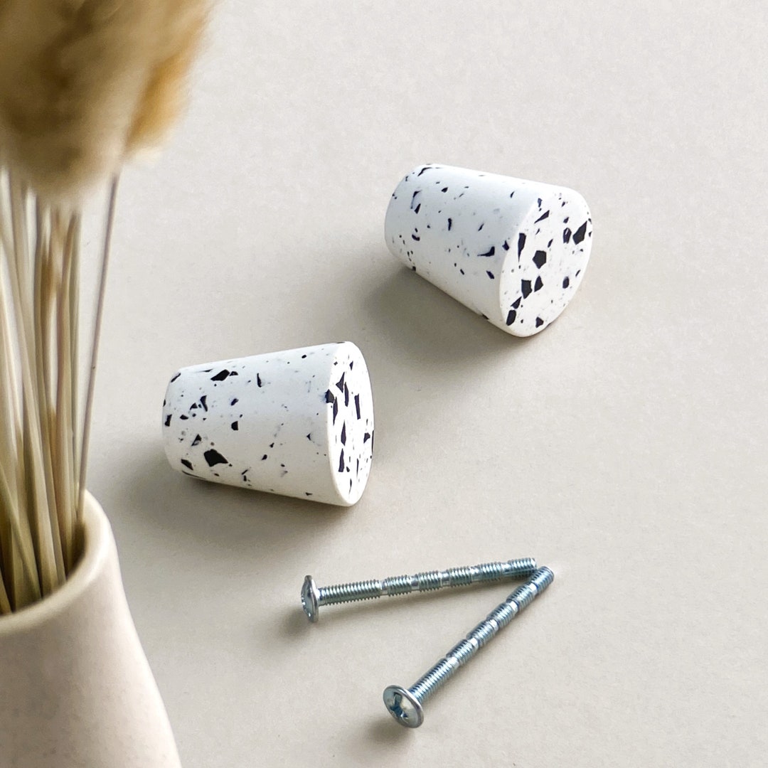 Elegant Round White Terrazzo Pulls for Nightstands and Cabinets Handcrafted Wardrobe Handles ...