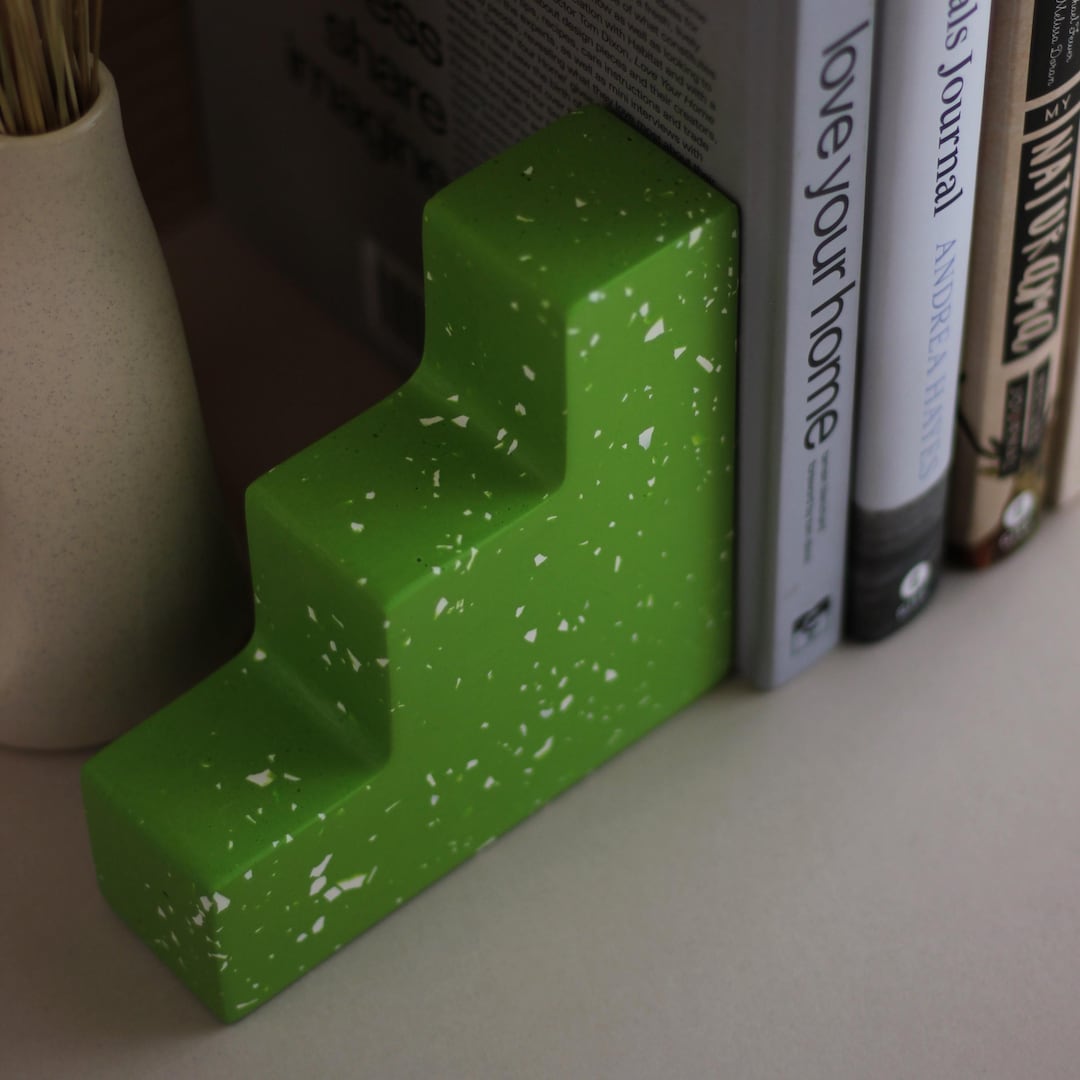 2 Pcs Green Terrazzo Bookends With White Flecks | Handmade Stylish Book ...
