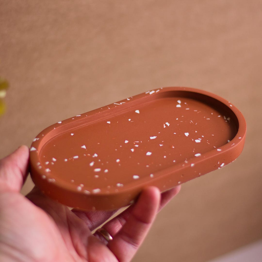 Terracotta Terrazzo Oval Tray - Jewelry Holder, Key Tray, Candle Plate ...