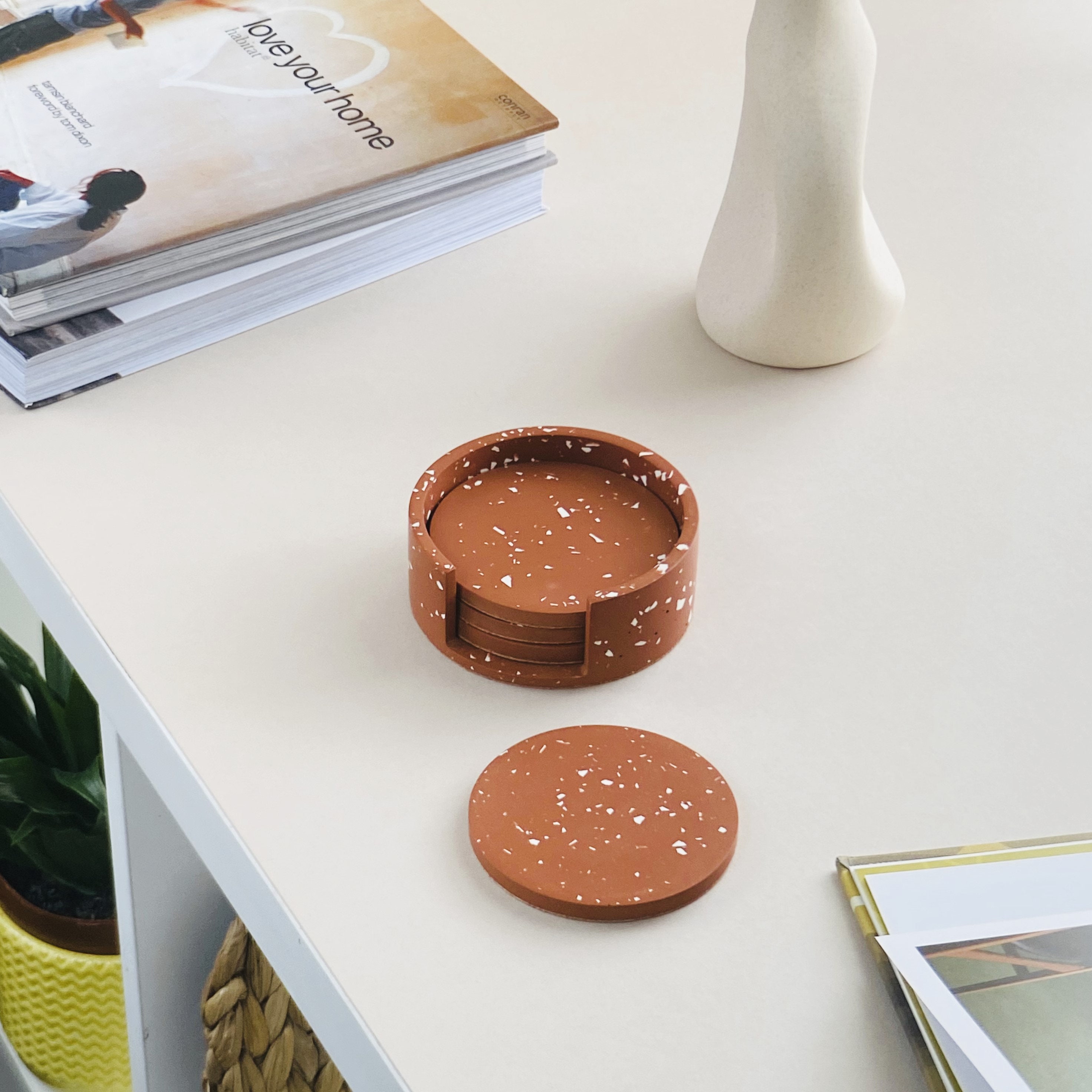 Terracotta Terrazzo Coasters Set for Dining Table, Colored Coasters ...