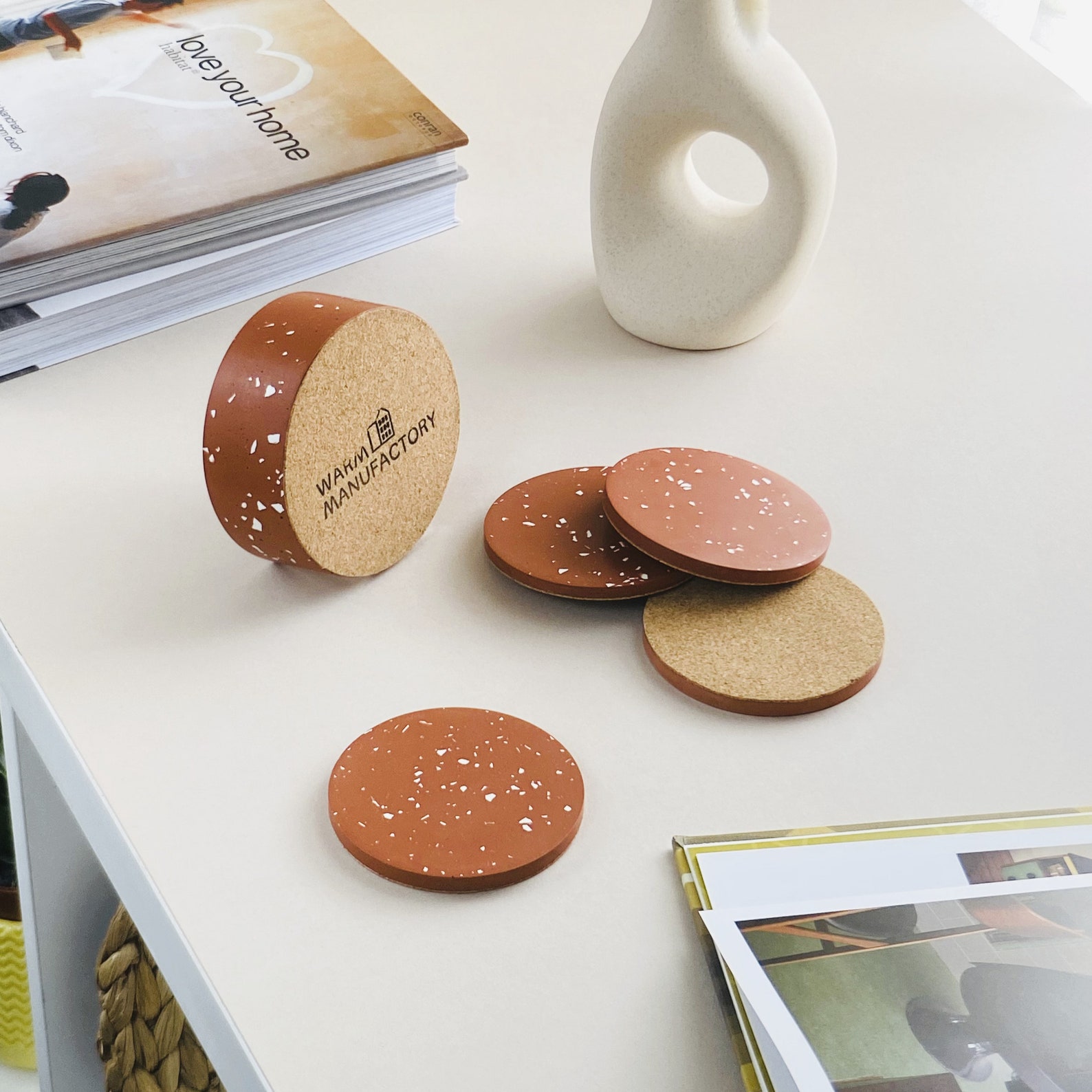 Terracotta Terrazzo Coasters Set for Dining Table, Colored Coasters ...